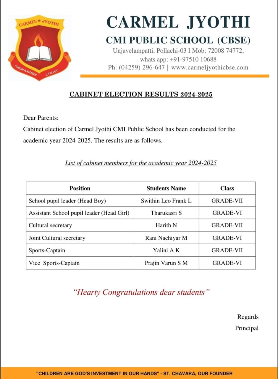 CABINET ELECTION 2024-2025 – carmeljyothicbse